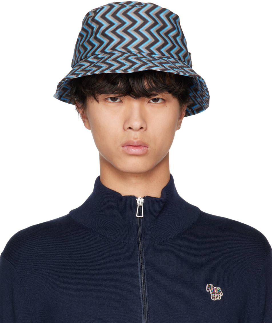 Paul Smith Blue & Brown Zig Zag Bucket Hat Paul Smith