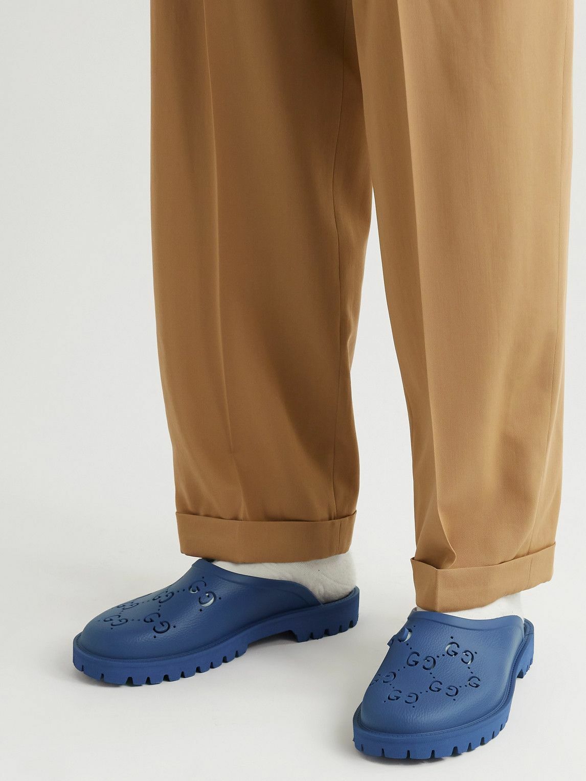 GUCCI - Logo-Perforated Rubber Clogs - Blue Gucci