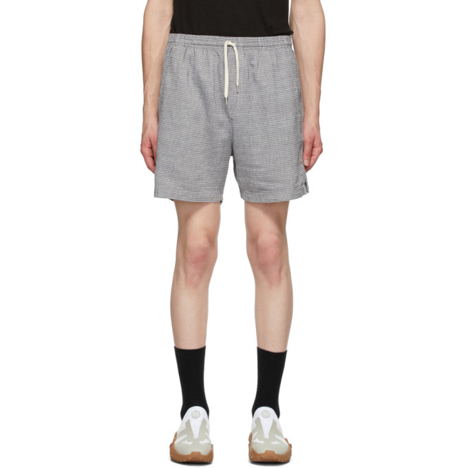 Schnaydermans Blue and Grey Linen Check Shorts Schnaydermans