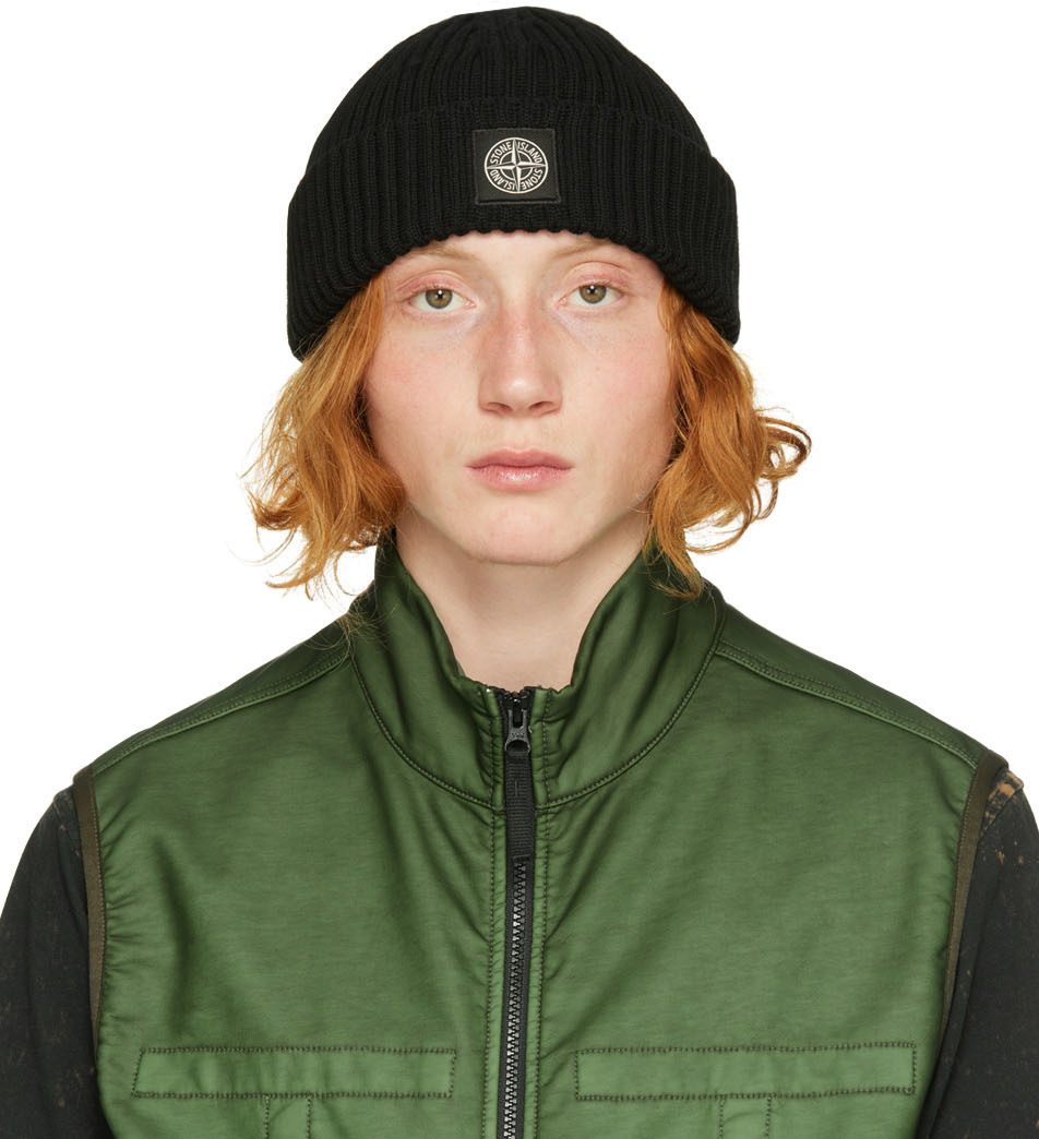 Stone Island Black Logo Beanie Stone Island