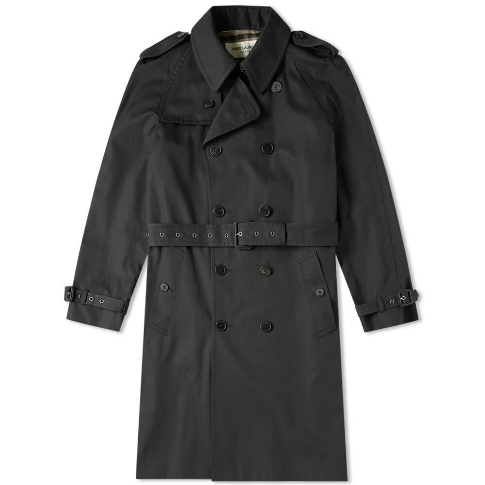 Saint Laurent Men's Belted Trench Coat in Black Saint Laurent
