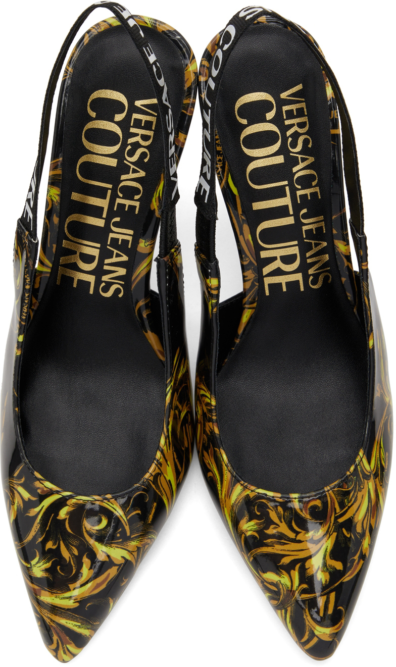 Versace Jeans Couture Black Floral Scarlett Slingback Heels Versace