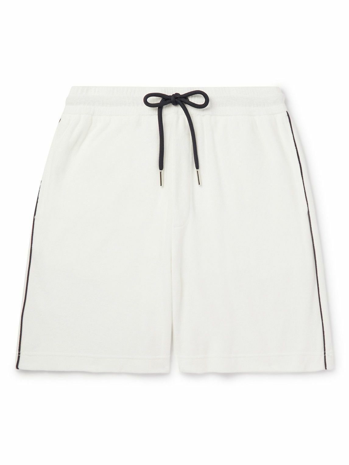 Moncler - Straight-Leg Piped Cotton-Terry Drawstring Shorts - White Moncler