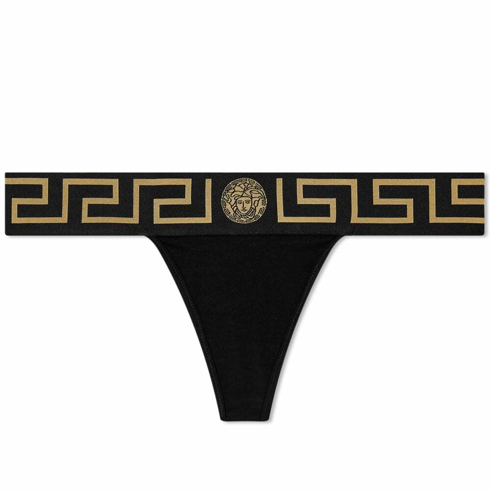 Versace Womens Greca Thong In Black Versace