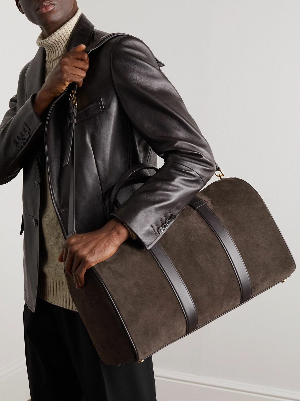 TOM FORD - Ebony Leather-Trimmed Suede Holdall TOM FORD