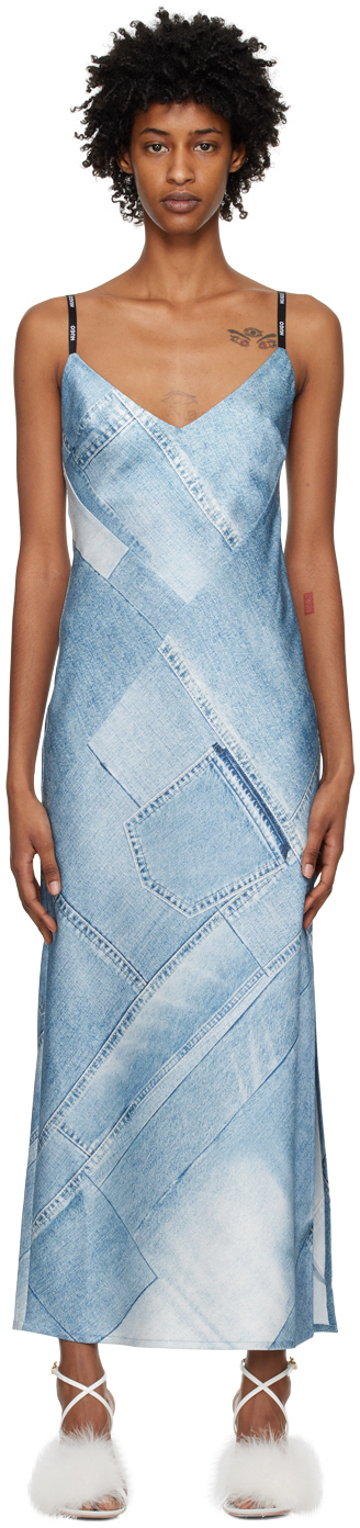 Hugo Blue V-Neck Midi Dress Hugo Boss