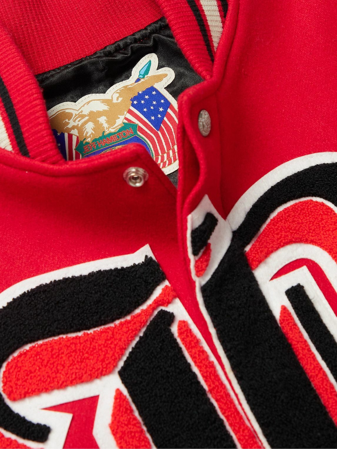 Jeff Hamilton - Bulls Appliquéd Felt and Leather Varsity Jacket - Red