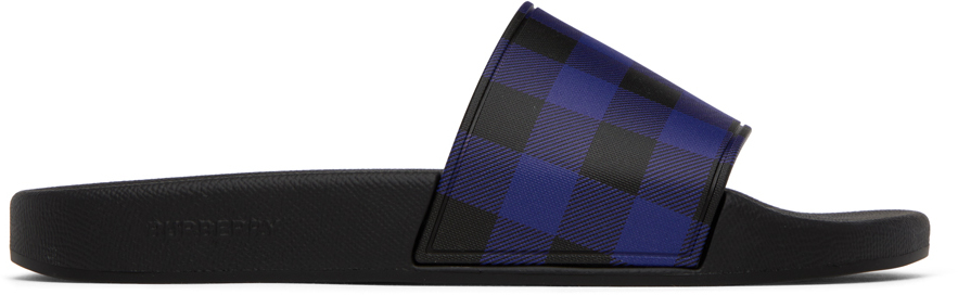 Burberry Black & Blue Check Slides Burberry