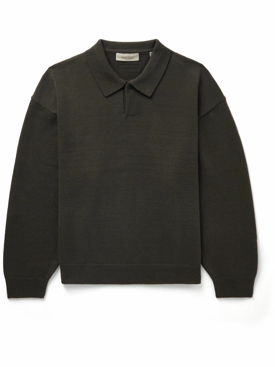 FEAR OF GOD ESSENTIALS - Oversized Knitted Polo Sweater - Black Fear Of ...