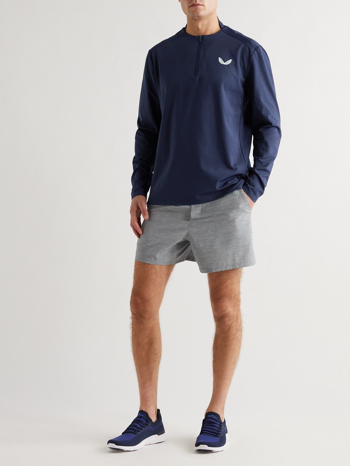 Castore - Logo-Print Stretch-Jersey Half-Zip Running Top - Blue CASTORE