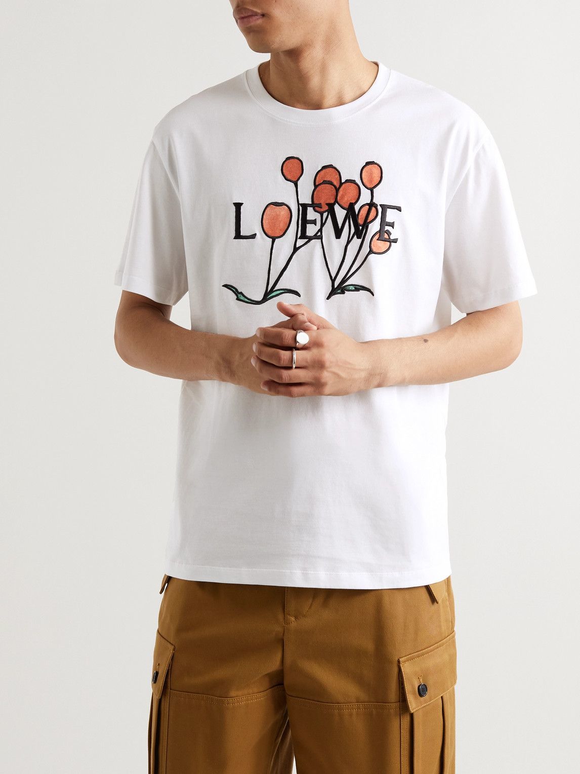 Loewe - Logo-Print Cotton-Blend Jersey T-Shirt - White Loewe