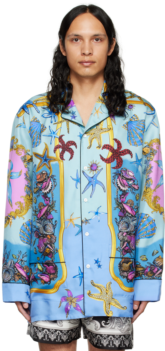 Versace Underwear Blue Trésor de La Mer Pyjama Shirt Versace Underwear