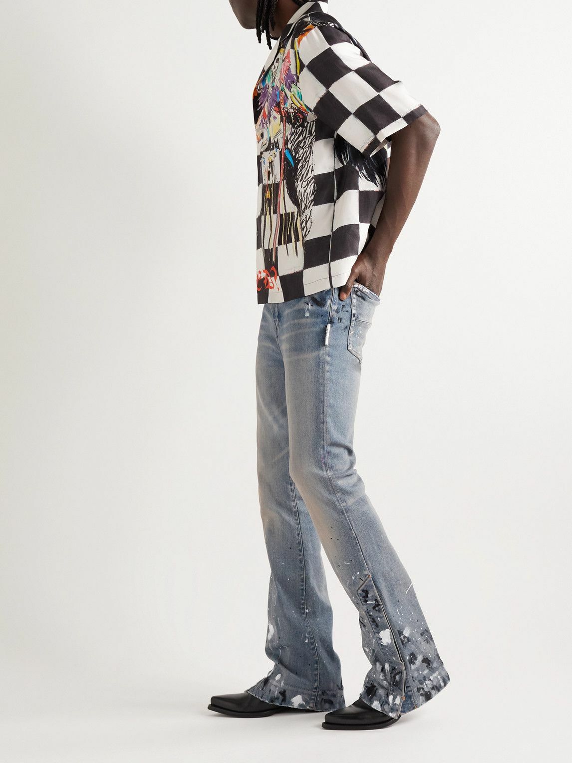 AMIRI - Slim-Fit Flared Paint-Splattered Jeans - Blue Amiri