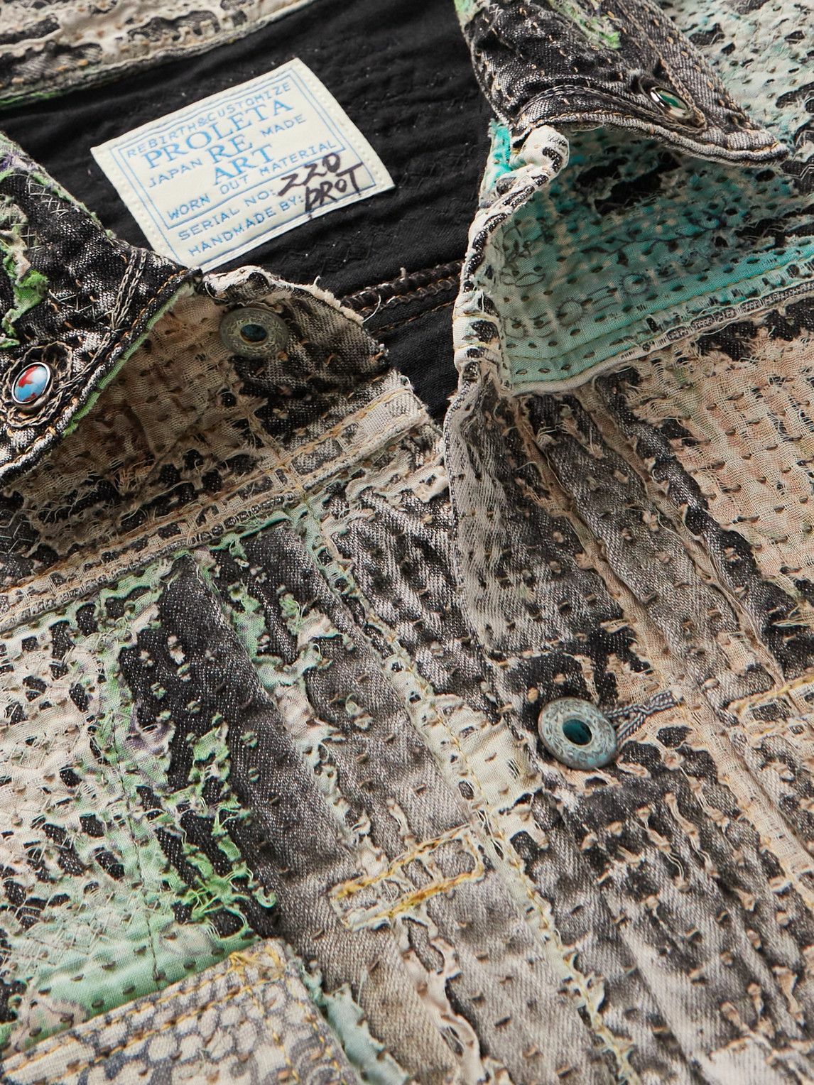 PROLETA-RE-ART - Uroboros Distressed Embroidered Appliquéd Denim Jacket ...