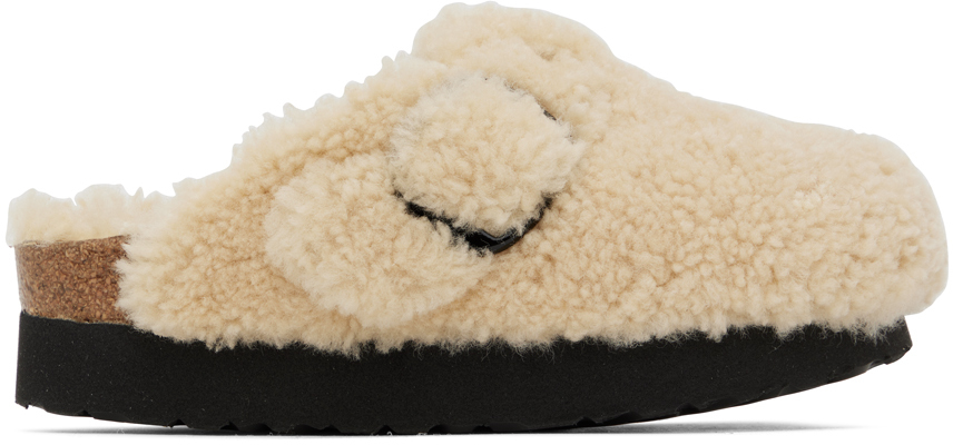 Birkenstock Off-White Boston Big Buckle Shearling Clogs Birkenstock