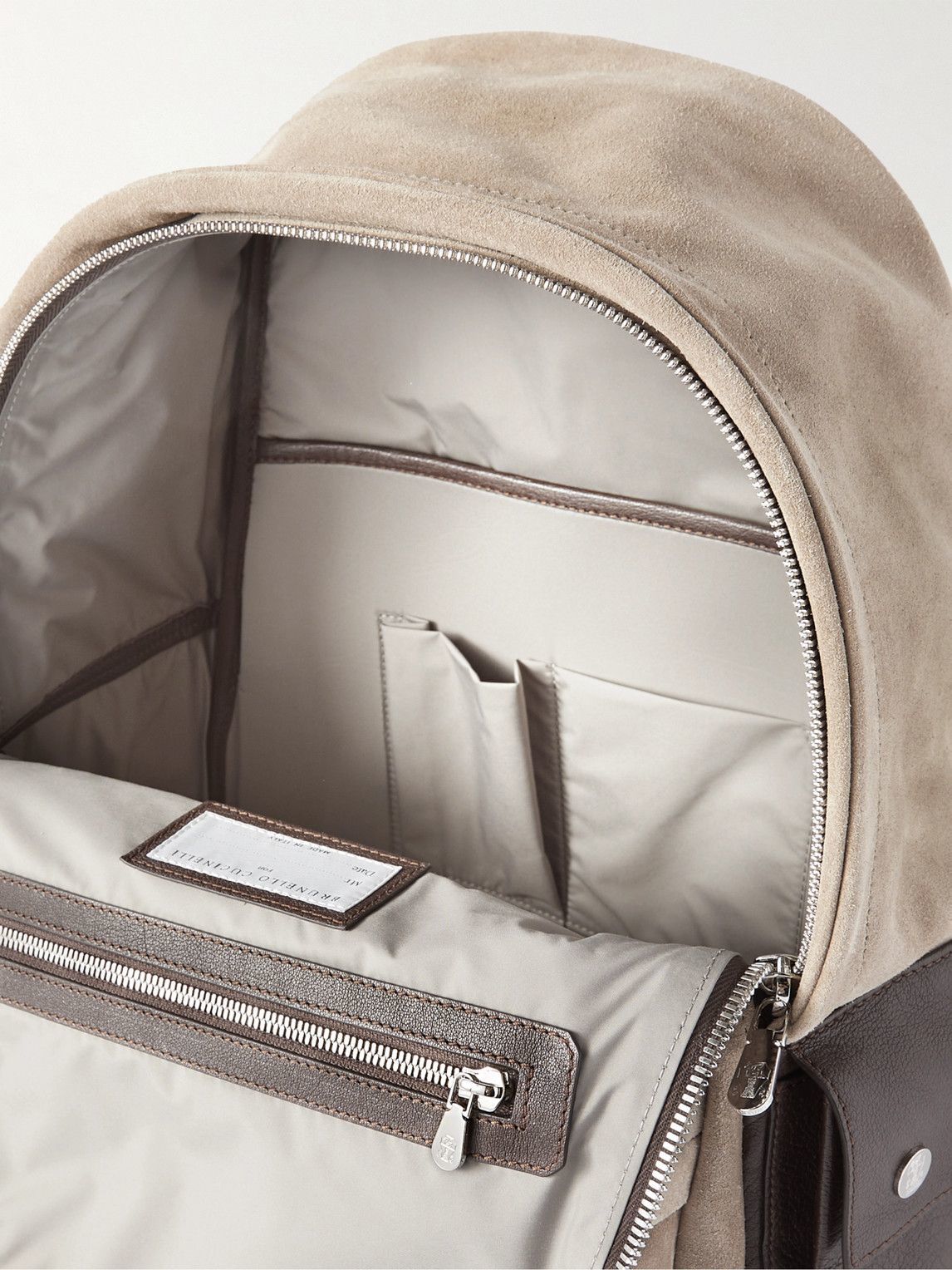 Brunello Cucinelli - Leather-Trimmed Suede Backpack Brunello Cucinelli