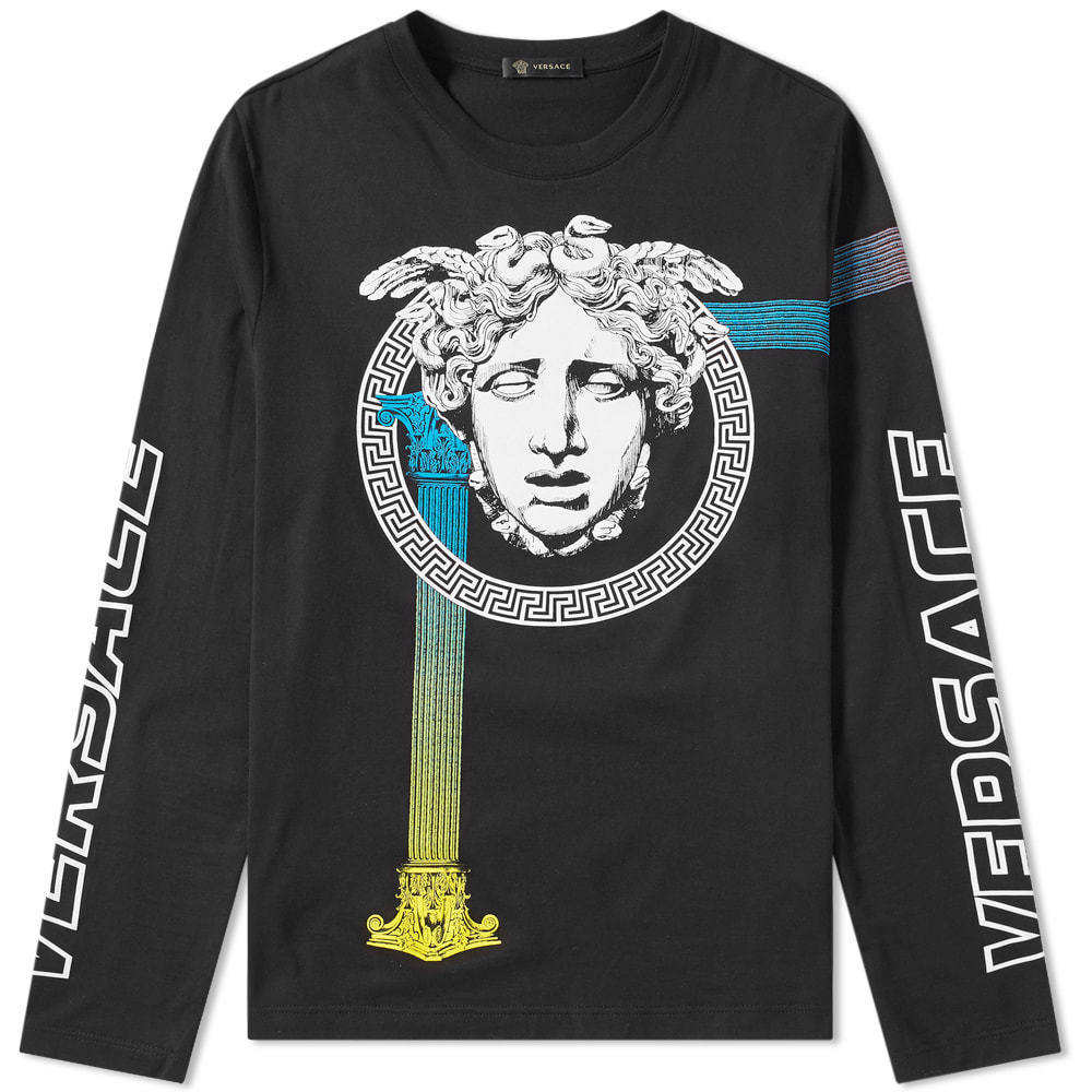 Versace Long Sleeve Medusa Column Print Tee Versace