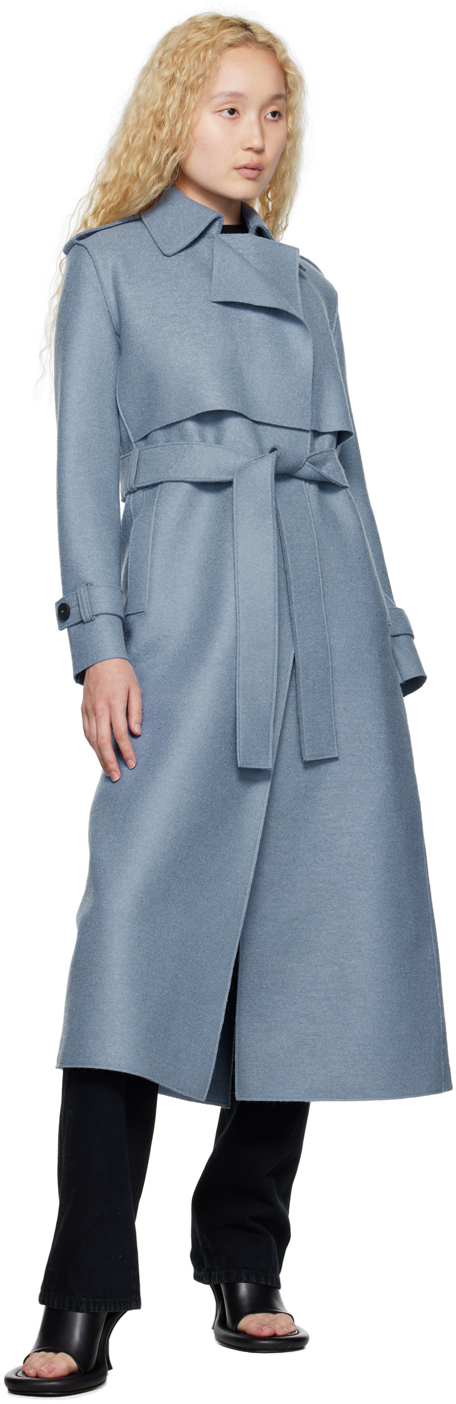 Harris Wharf London Blue Long Trench Coat Harris Wharf London