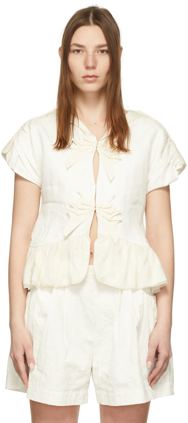 Renli Su Off-White Cap Sleeve Bow Blouse Renli Su