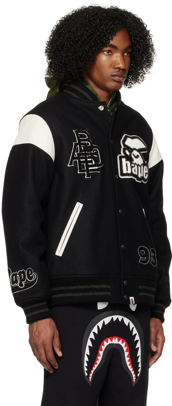 BAPE Black Switch Shoulder Varsity Bomber Jacket A Bathing Ape
