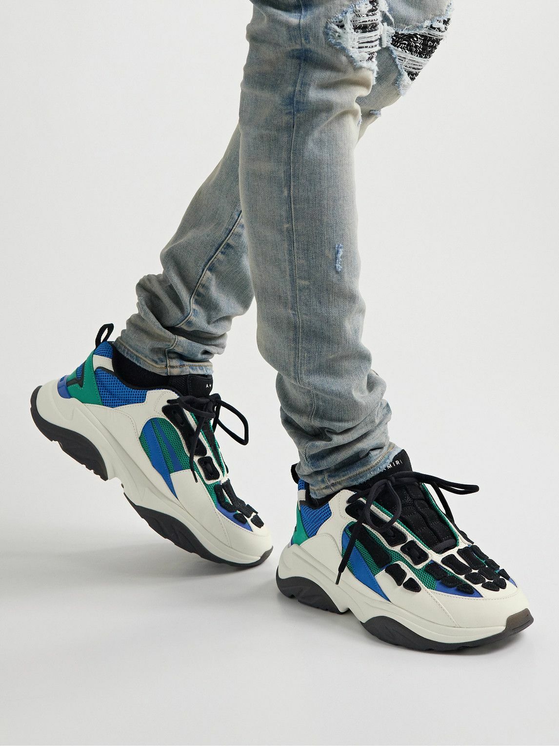 AMIRI - Bone Runner Leather- and Suede-Trimmed Mesh Sneakers - White Amiri