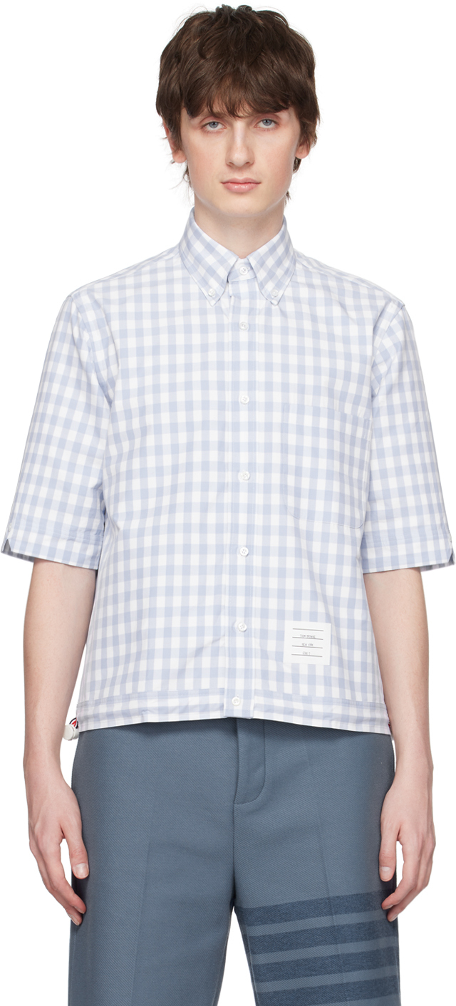 Thom Browne Blue & White Drawstring Hem Shirt Thom Browne