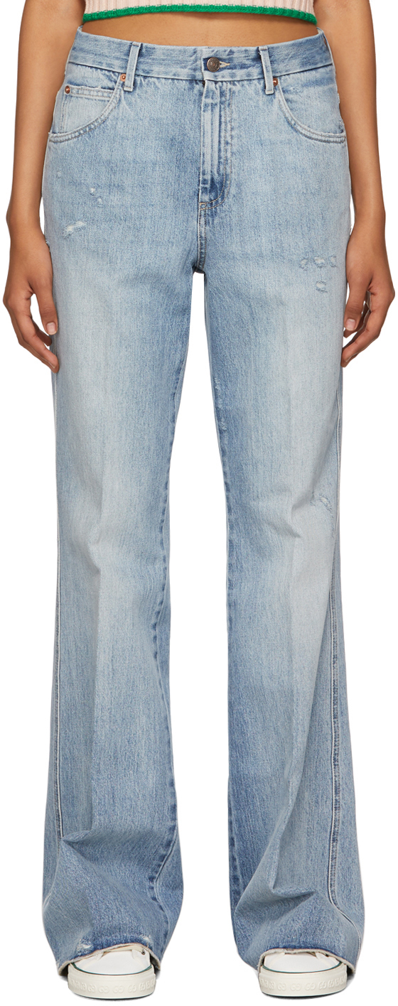 Gucci Blue Eco-Washed Embroidered Cat Jeans Gucci