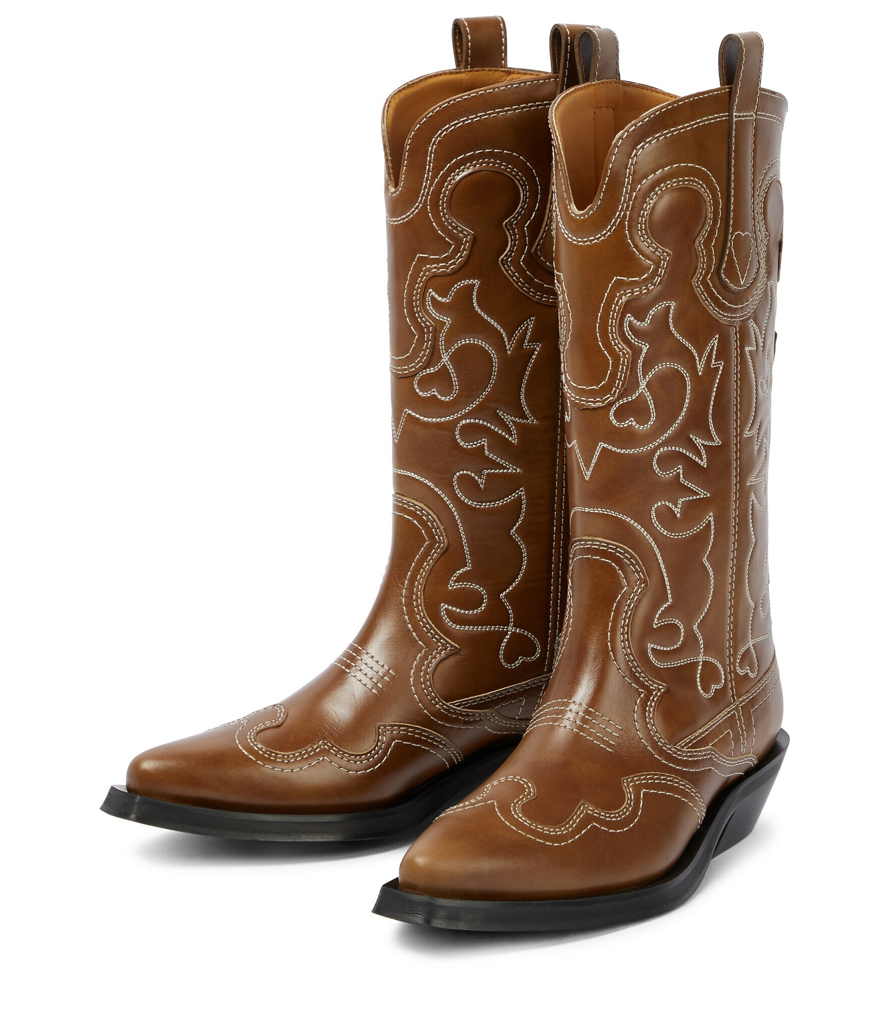 Ganni - Embroidered leather cowboy boots GANNI