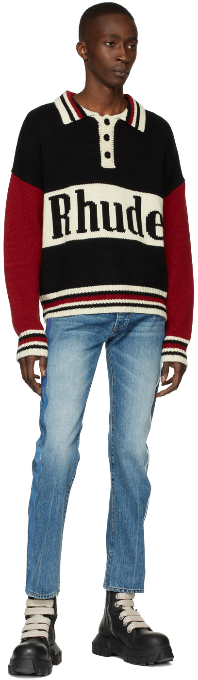 Rhude Black & Red Knit Logo Rugby Polo Rhude