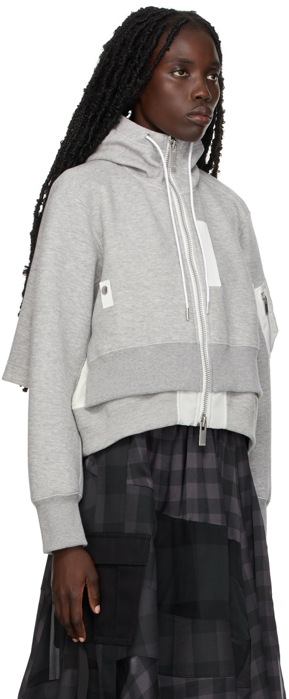 Sacai Grey Sponge Zip-Up Hoodie Sacai