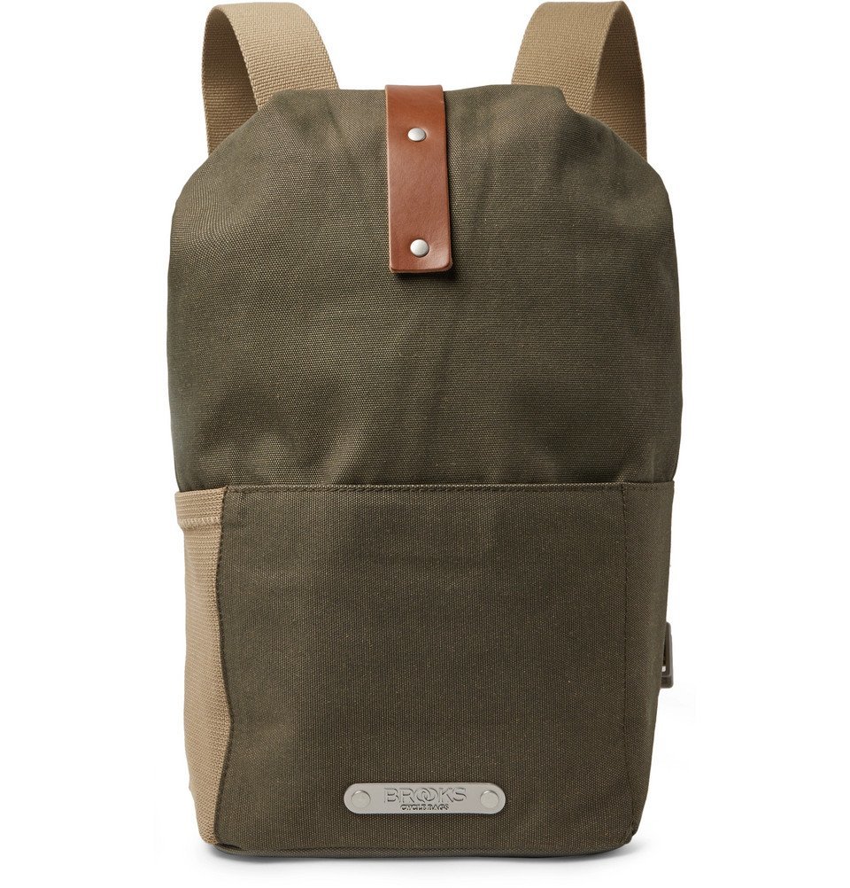 Brooks England - Dalston Small Leather-Trimmed Canvas Backpack - Army ...