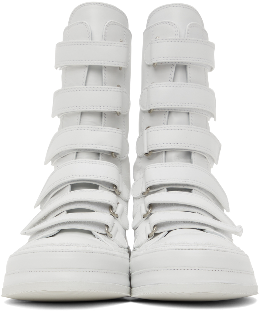 Ann Demeulemeester White Leather Velcro High-Top Sneakers Ann ...