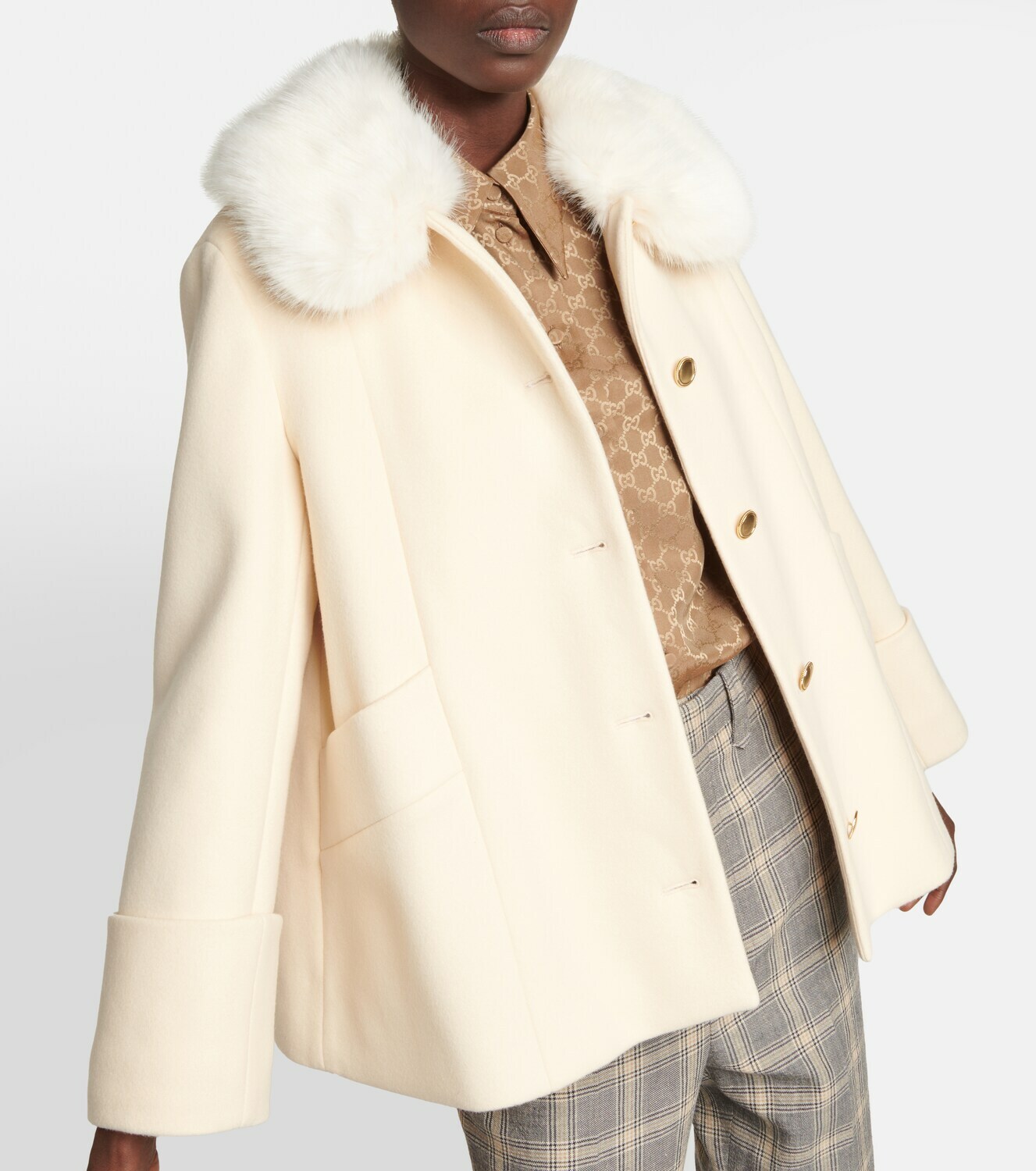 Gucci - Faux fur-trimmed wool jacket Gucci