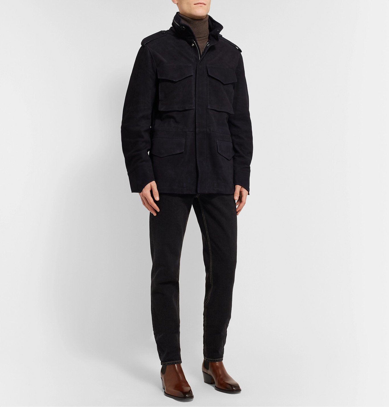 DUNHILL - Leather Field Jacket - Gray Dunhill