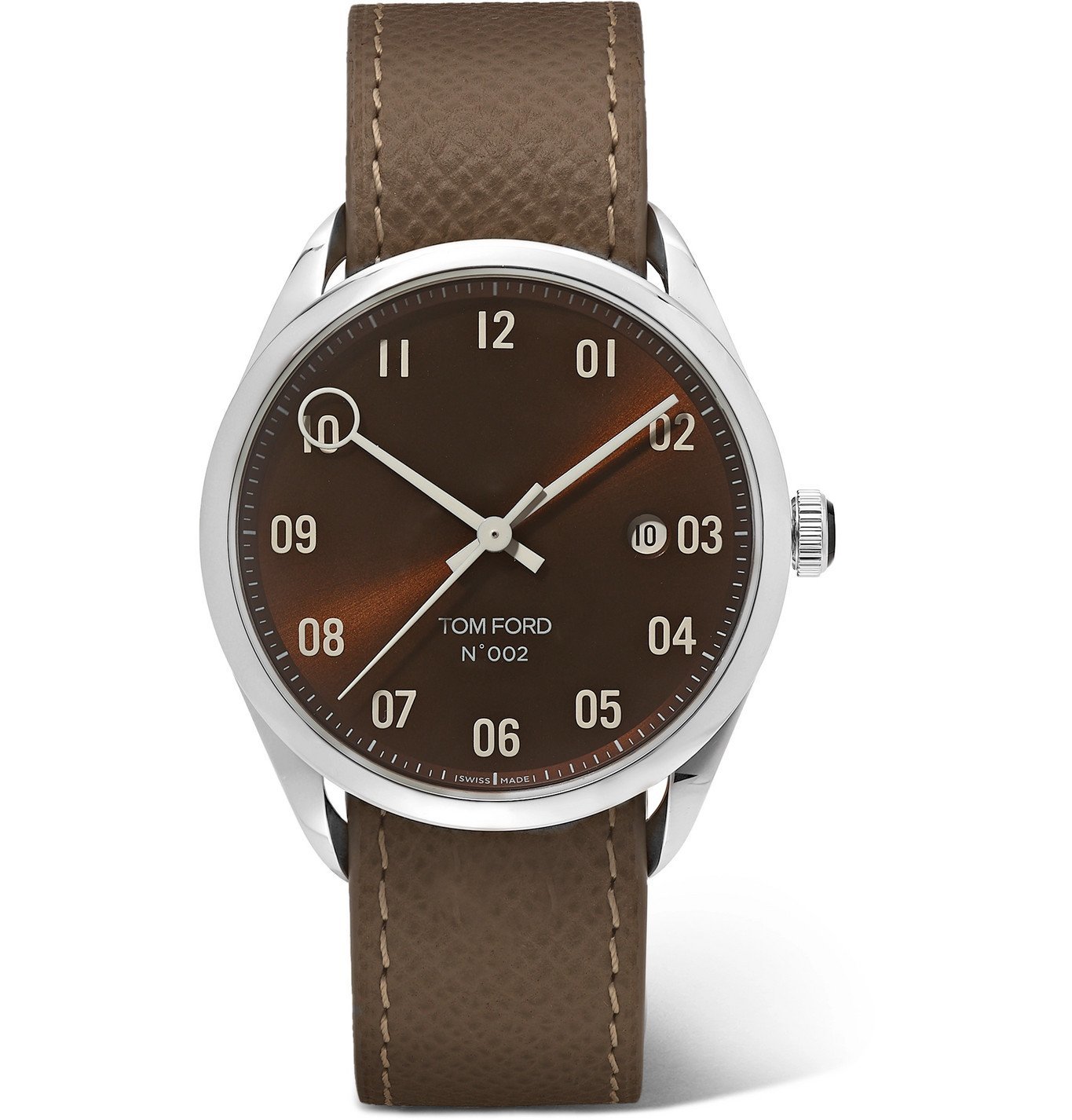 Tom Ford Timepieces - 002 40mm Stainless Steel and Pebble-Grain Leather ...