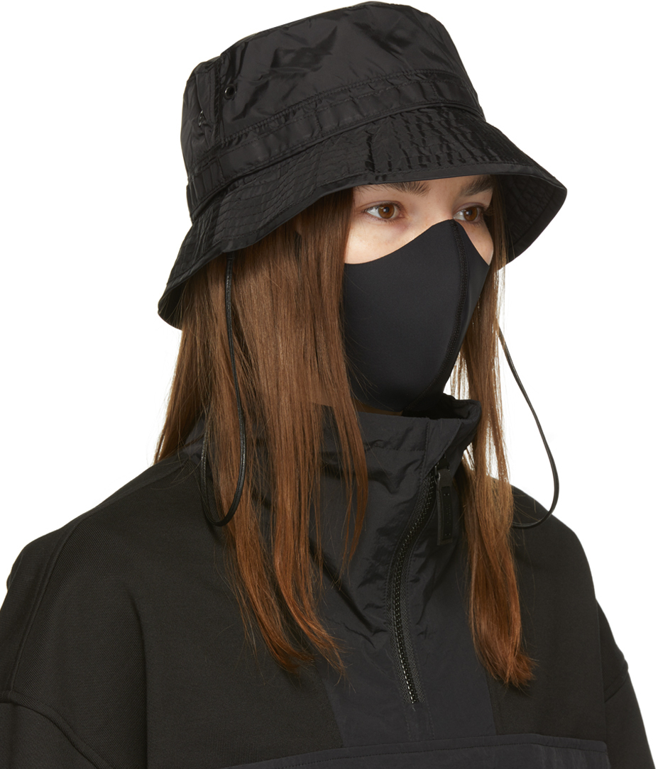 Juun.J Black Nylon Face Mask Bucket Hat Juun.J