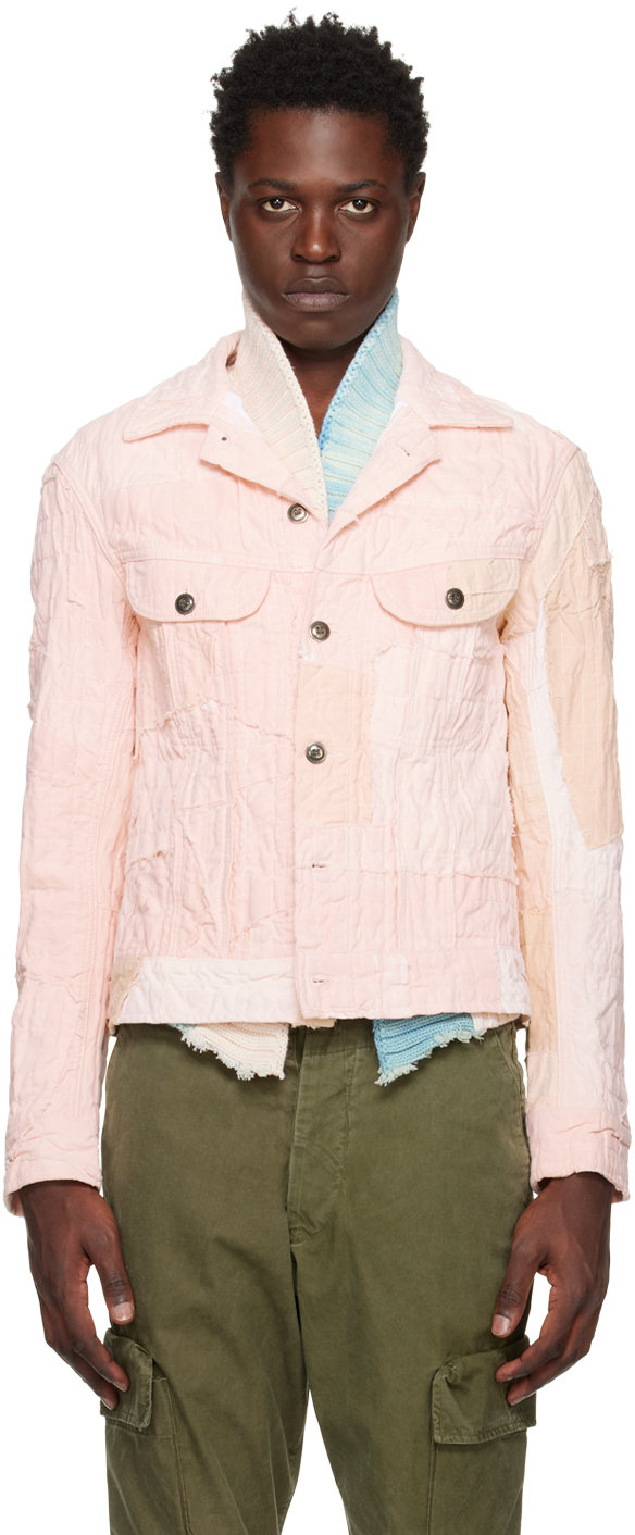 Greg Lauren Pink Stitchwork Trucker Denim Jacket Greg Lauren