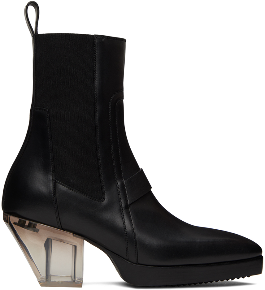 Rick Owens Black Heeled Silver Chelsea Boots Rick Owens