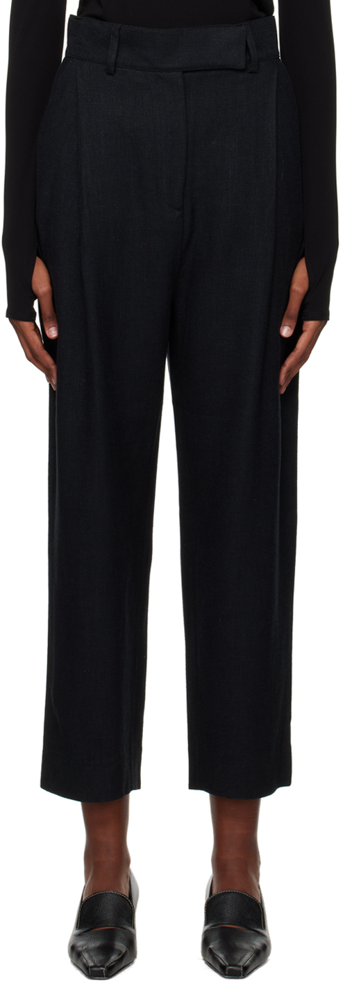Totême Black Deep Pleat Trousers Toteme