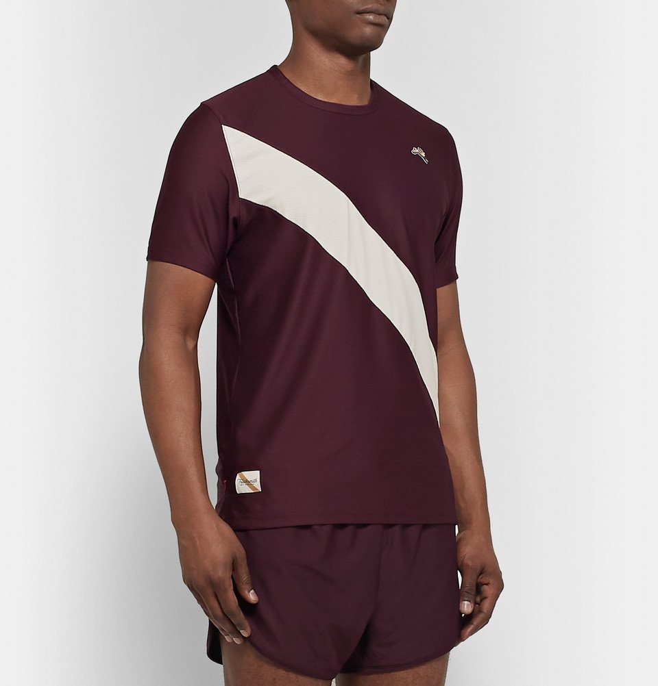 Tracksmith - Van Cortlandt Striped Stretch-Mesh T-Shirt - Burgundy ...