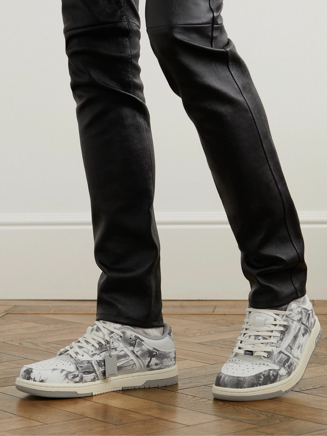 AMIRI - Skeleton Leather-Trimmed Tie-Dyed Canvas Sneakers - Gray Amiri