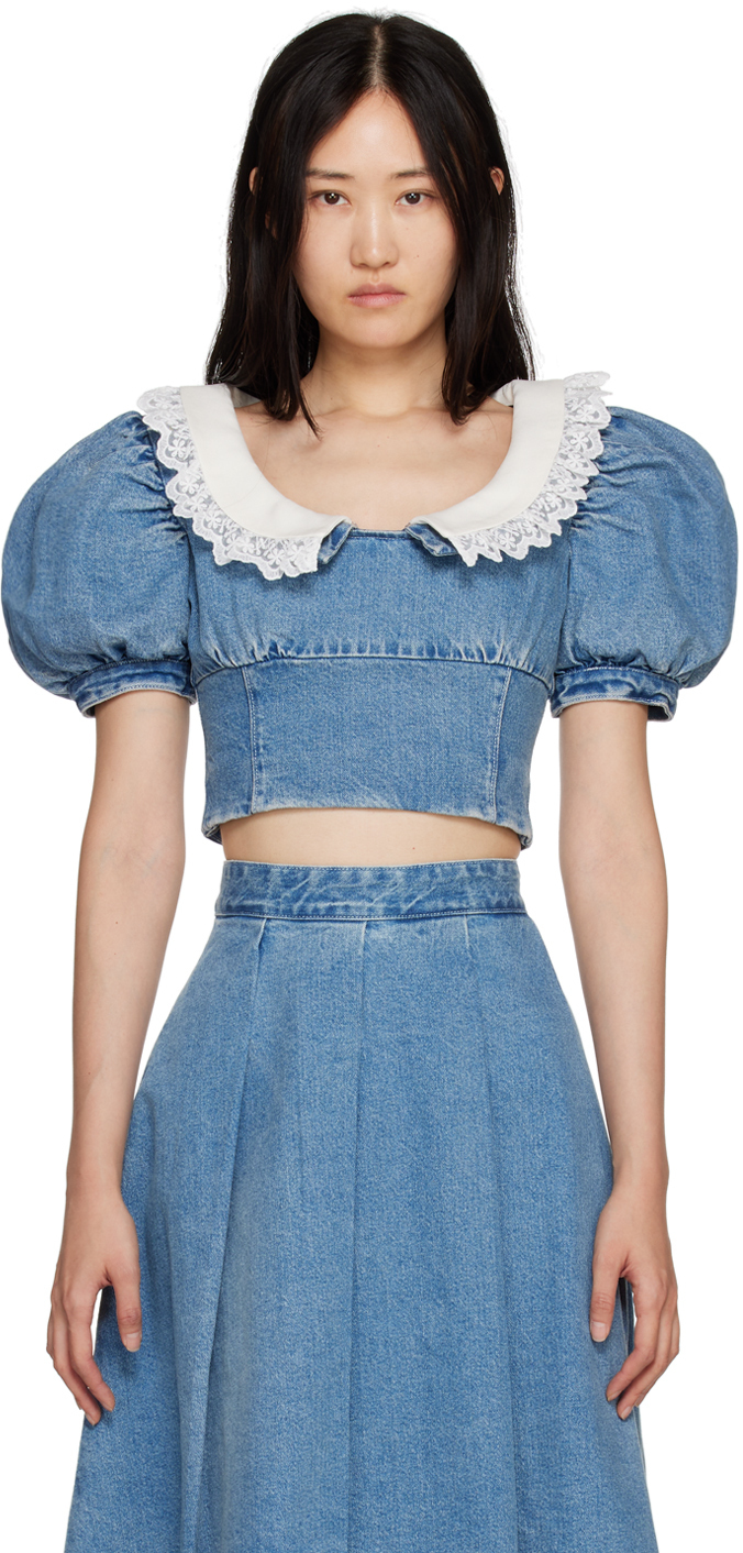 Shushu/Tong SSENSE Exclusive Blue Cropped Denim Blouse Shushu/Tong