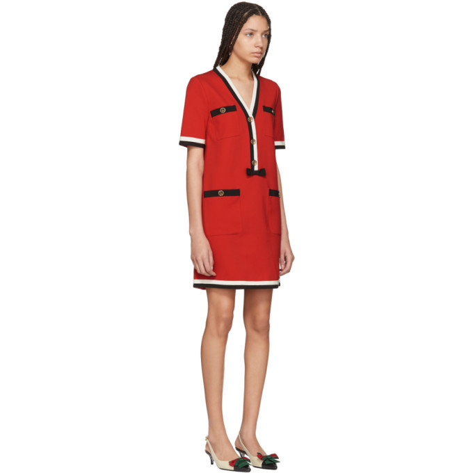 Gucci Red Striped Piping Dress Gucci