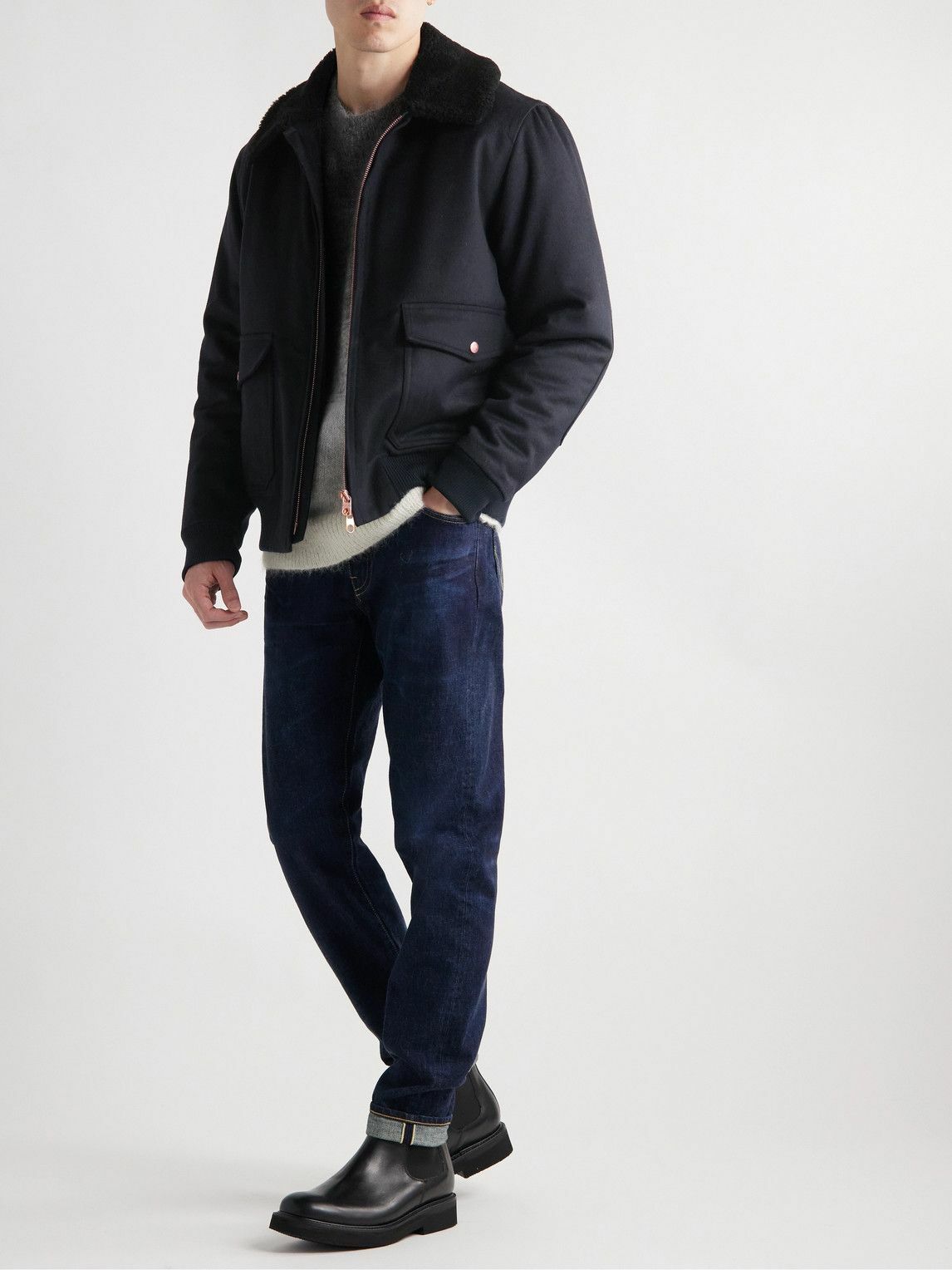 Private White V.C. - The Pilot's Shearling-Trimmed Wool Bomber Jacket ...