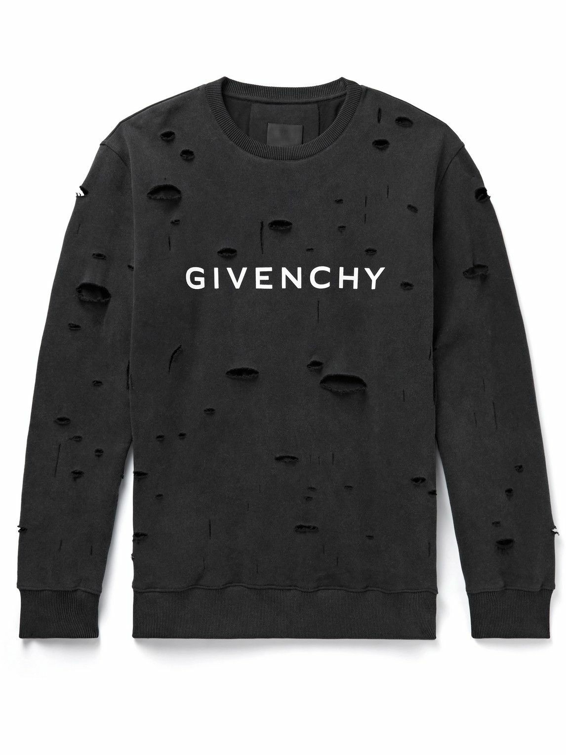 Givenchy - Distressed Logo-Print Cotton-Jersey Sweatshirt - Black Givenchy