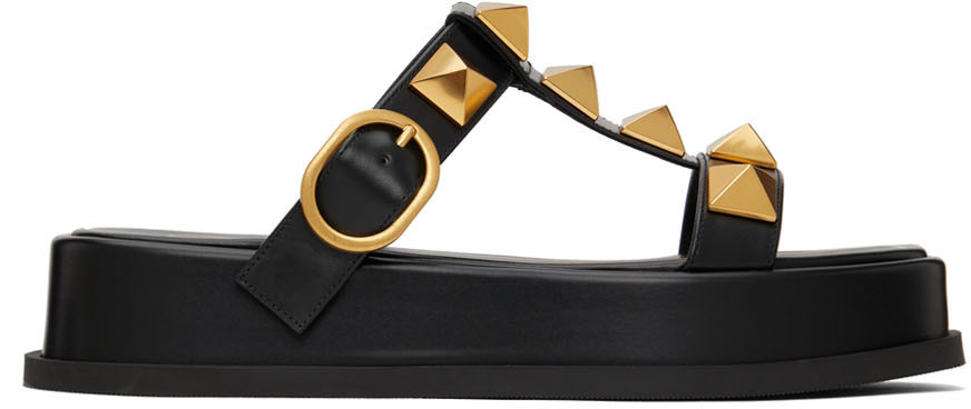 Valentino Garavani Black Platform Roman Stud Slide Sandals Valentino ...