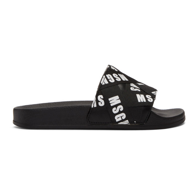 MSGM Black Logo Ribbons Pool Slides MSGM