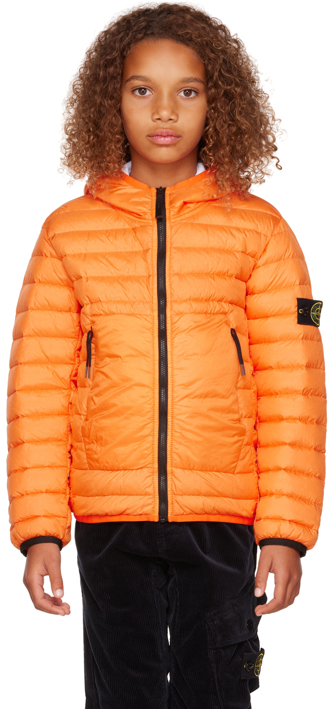 Stone Island Junior Kids Orange Quilted Down Jacket Stone Island Junior