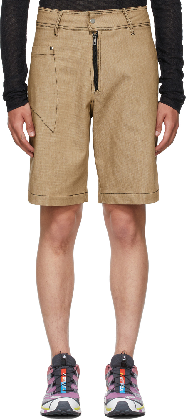 Vejas Beige Dagger Pocket Cut-Off Shorts Vejas
