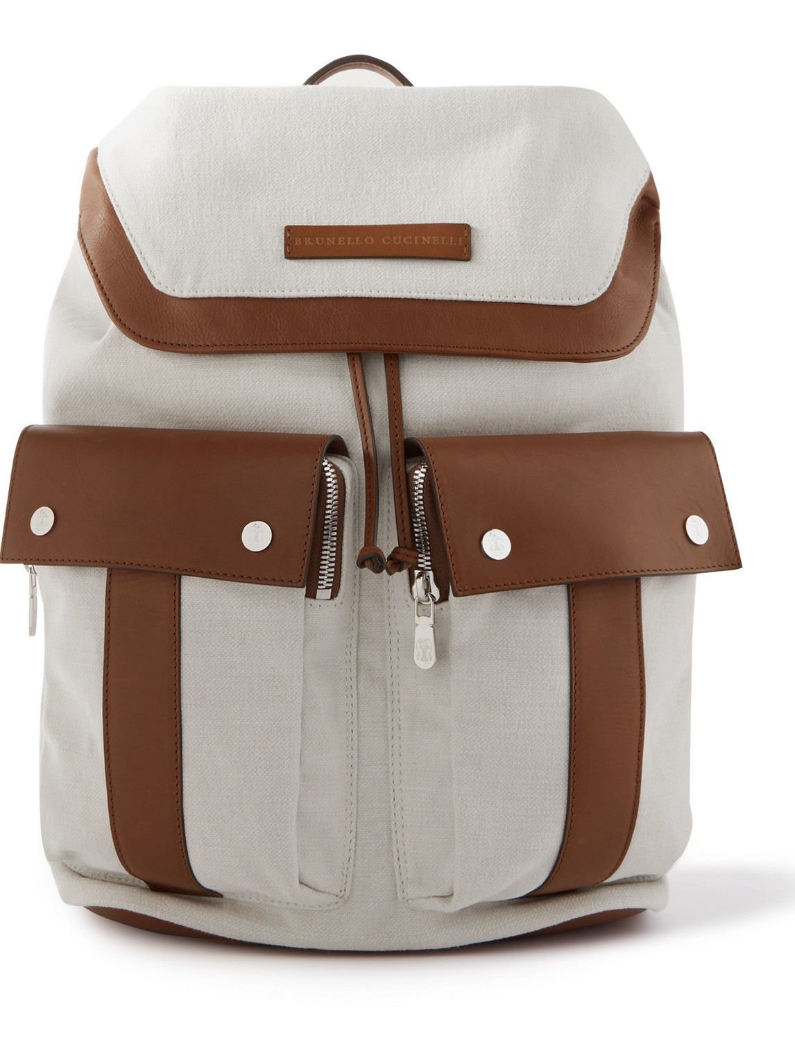 Brunello Cucinelli - Leather-Trimmed Canvas Backpack Brunello Cucinelli